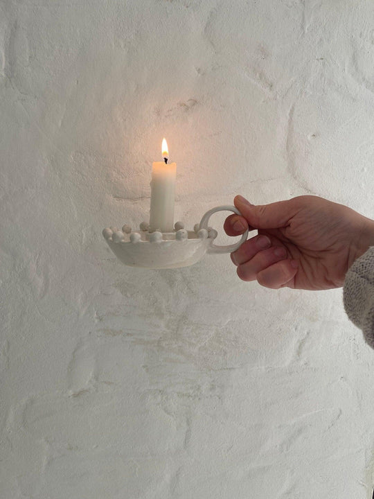 Handmade Ceramic Romantic Beaded Handheld Candle Holder - MuddyHeart
