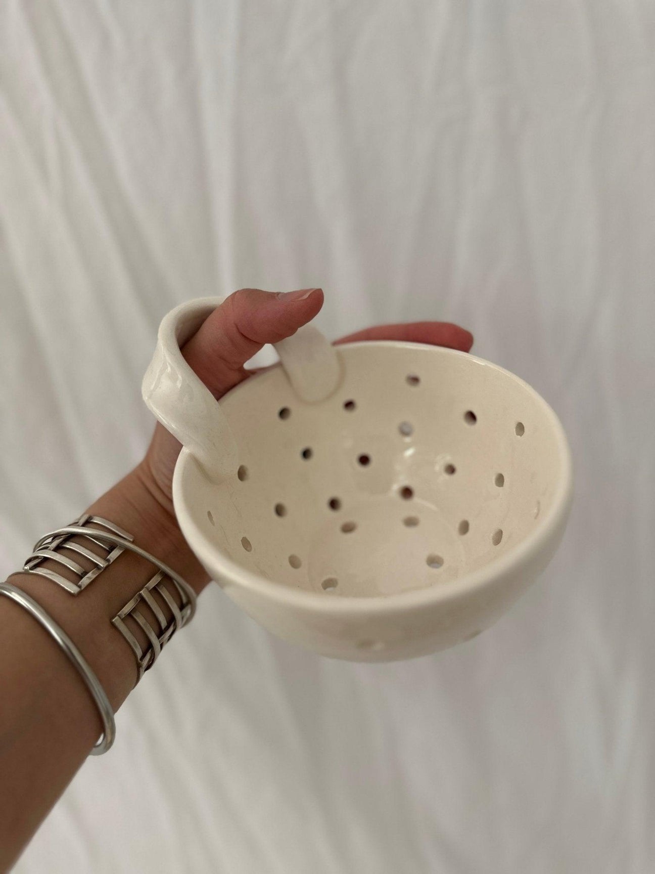 Handmade Ceramic Berry Bowl Handheld Colander - MuddyHeart